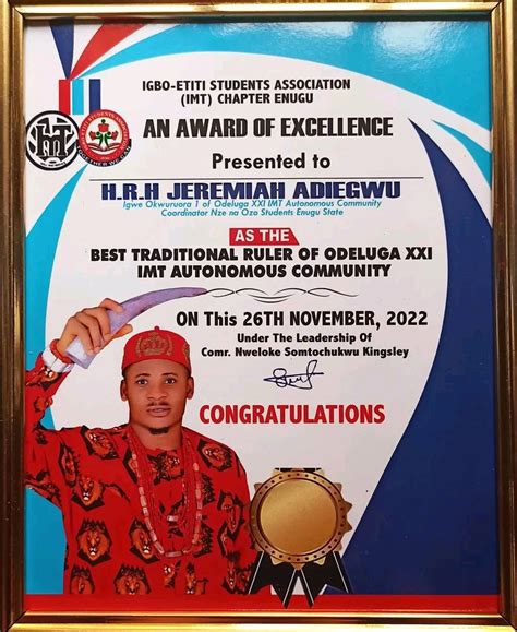 Hrh Jeremiah Adiegwu Igwe Okwuruora On Linkedin Award Received With Thanks