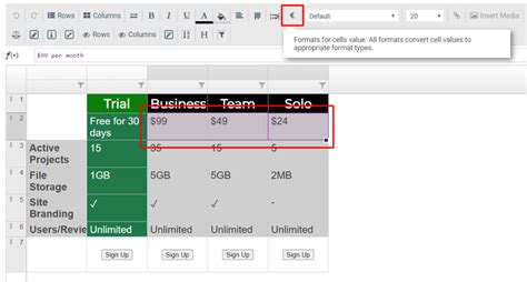 How To Create A Pricing Table Pubydoc Data Tables And Charts