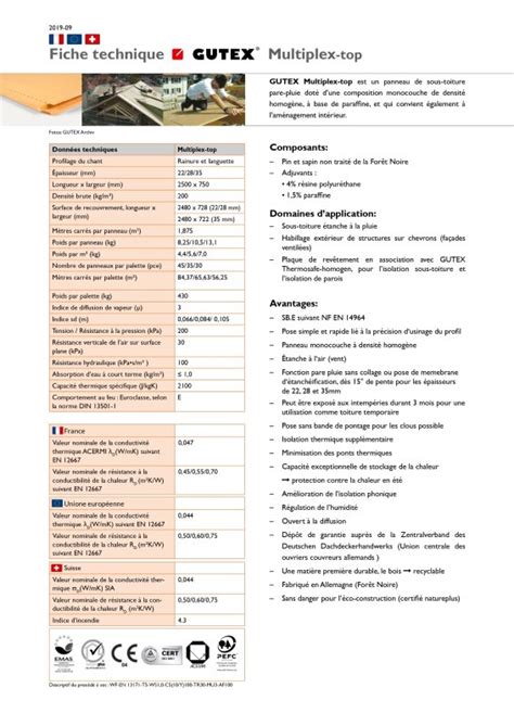 Panneau Fibre De Bois Multiplex Top 35mm 250x75cm R 0 70 Gutex Destockage