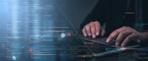 hands typing on laptop with programming code on screen representing