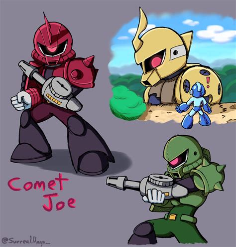 Mega Man Zaku Ii Zaku Ii S Char Custom Zaku I And Sniper Joe Gundam And 1 More Drawn By