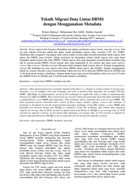 Pdf Teknik Migrasi Data Lintas Dbms Dengan Menggunakan Metadata