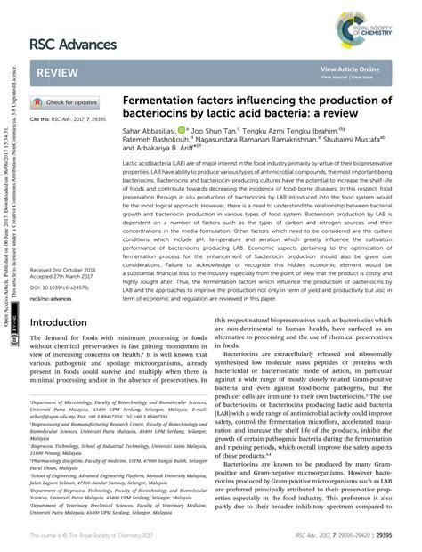 Pdf Fermentation Factors Influencing The Production Of Bacteriocins