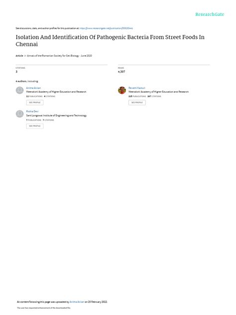 Isolation And Identification Of Pathogenic Bacteria From Street Foods In Pdf