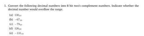 Solved 1 Convert The Following Decimal Numbers Into 8 Bit Chegg Com