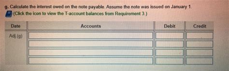 Solved G Calculate The Interest Owed On The Note Payable Chegg Com