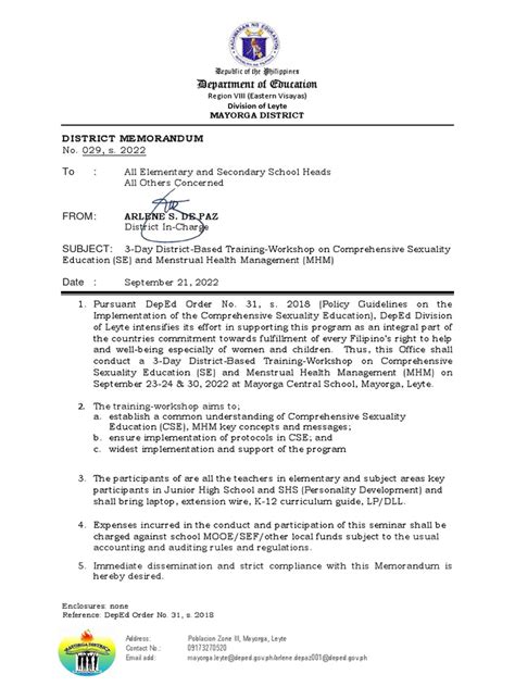 District Memo 029 2022 Cse Training Workshop Pdf