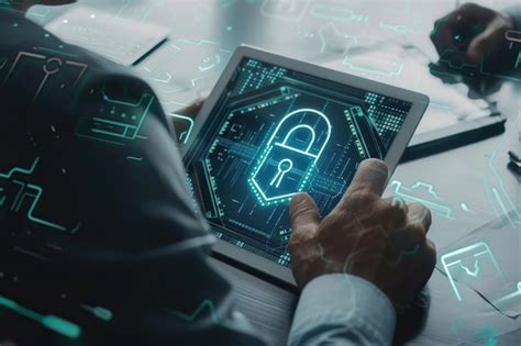 Premium Photo A Man Holding A Tablet With A Padlock Suitable For