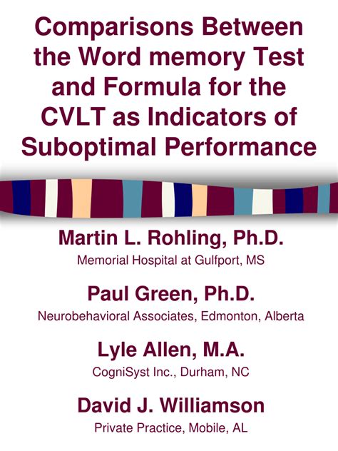 Pdf Comparisons Between A Logistic Regression Formula For The Cvlt