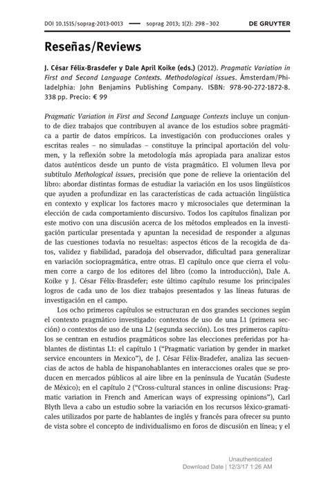 Pdf Pragmatic Variation In First And Second Language Contexts