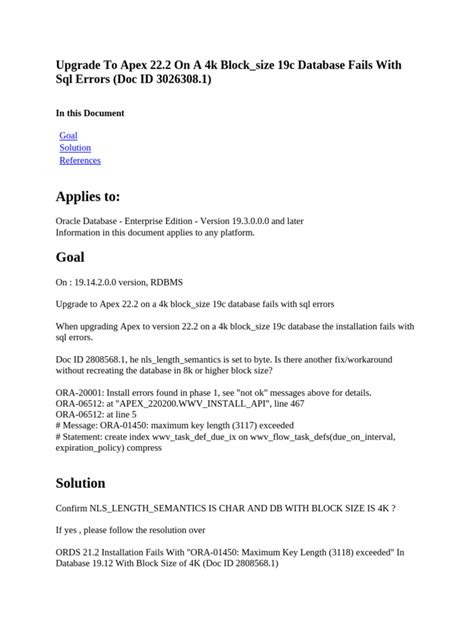 Upgrade To Apex 22 Ora 06512 At Apex 220200wwv Install Api