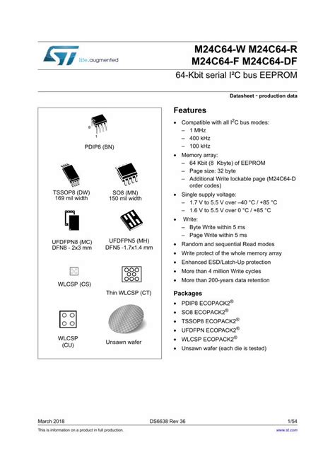 Pdf 64 Kbit Serial I²c Bus Eeprom · 45 Device Addressing