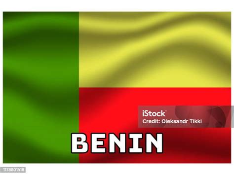 베냉 국기 와 흔들림과 그림자 효과와 국가의 이름 원래 색상과 비율 벡터 일러스트레이션을 참조하십시오 국가 관광명소에 대한 스톡 벡터 아트 및 기타 이미지 Istock