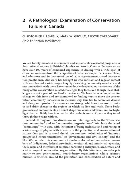 A Pathological Examination Of Conervation Failiure In Canada Pdf