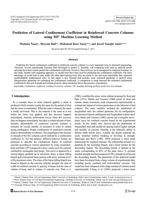 Pdf Prediction Of Lateral Confinement Coefficient In Reinforced Concrete Columns Using M5