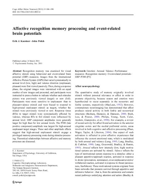 Pdf Affective Recognition Memory Processing And Event Related Brain Potentials