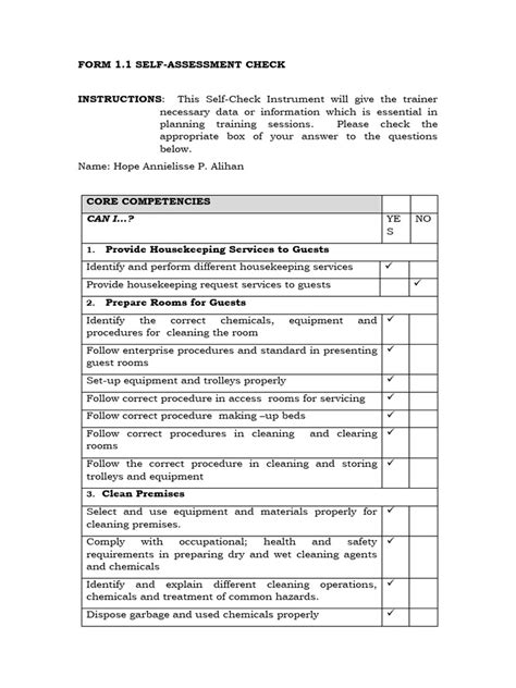 Assessment Instruments Pdf Laundry Housekeeping