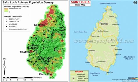 Saint Lucia Inferred Population Density Left Chart And Major Roadways