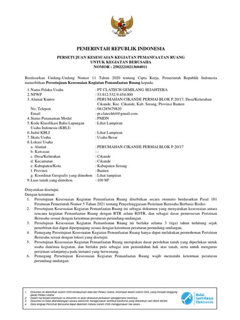 Nib Kbli Telekomunikasi And Kegiatan Architect Pdf