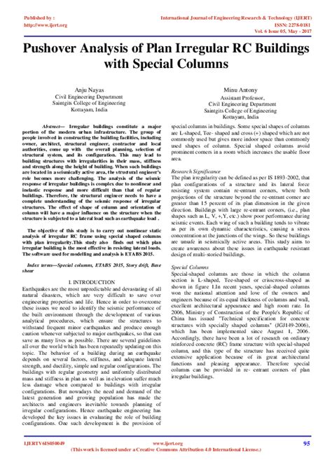 Pdf Pushover Analysis Of Plan Irregular Rc Buildings With Special Columns