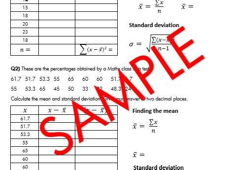 Standard Deviation Worksheet Teaching Resources