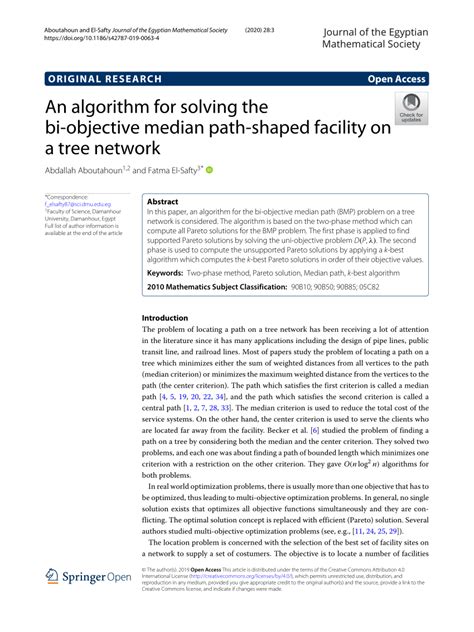 Pdf An Algorithm For Solving The Bi Objective Median Path Shaped Facility On A Tree Network
