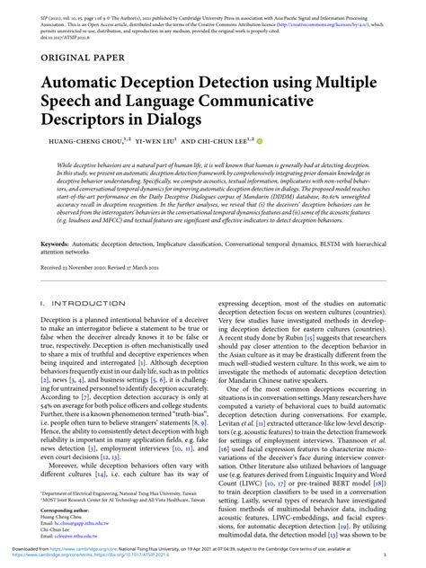 Pdf Automatic Deception Detection Using Multiple Speech And Language