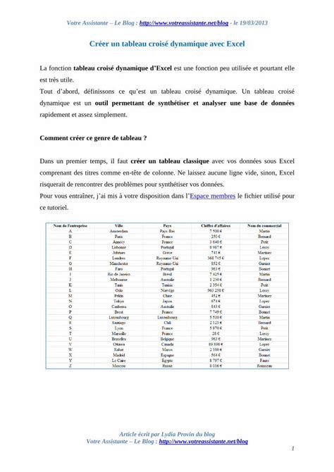 Pdf Créer Un Tableau Croisé Dynamique Avec Excel Dokumen Tips
