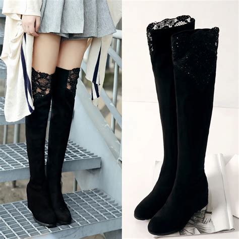 Lace Up Thigh High Boots Spring Summer Knee High Boots Womern Sex Black Boots In Over The