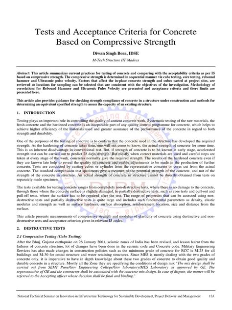 Tests And Acceptance Criteria For Concrete Based On Compressive