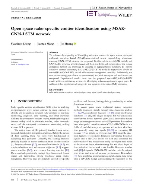 Pdf Open Space Radar Specific Emitter Identification Using Msak‐cnn‐lstm Network