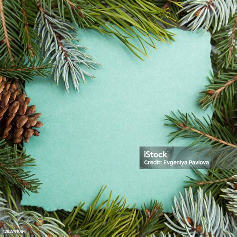 다양한 전나무 가지와 원두의 배경에 종이의 빈 녹색 시트 전나무 가지로 만든 프레임 0명에 대한 스톡 사진 및 기타 이미지 0명 12월 개념 Istock