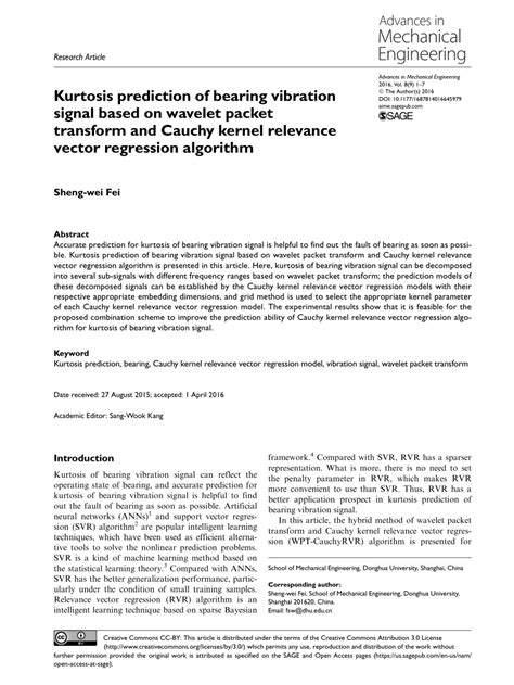 Pdf Kurtosis Prediction Of Bearing Vibration Signal Based On Wavelet Packet Transform And