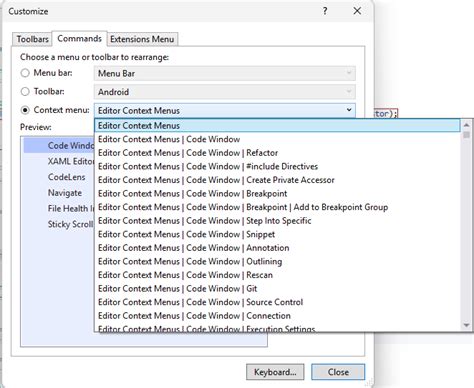 Where Is The Context Menu For The Code Editor Window In The Menu