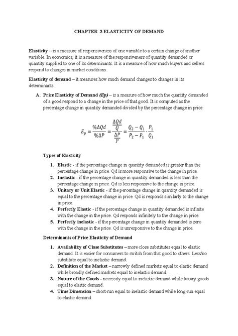 Chapter 3 Elasticity Of Demand Chapter 3 Elasticity Of Demand Elasticity Is A Measure Of