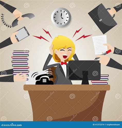 Cartoon Businesswoman With Many Workload Stock Vector Illustration Of