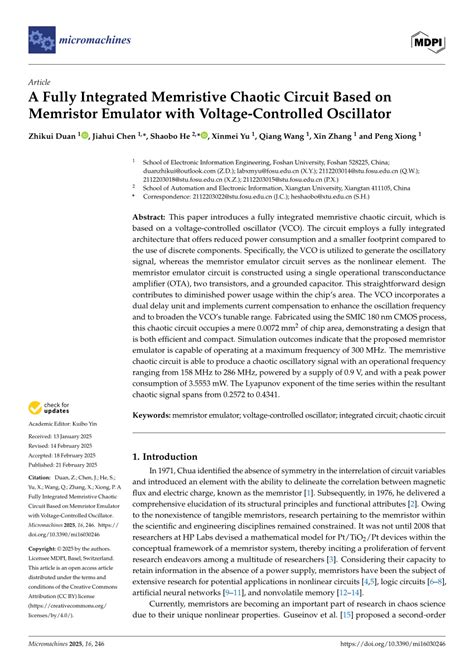 pdf a fully integrated memristive chaotic circuit based on memristor