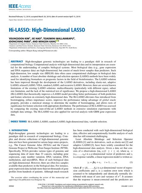Pdf Hi Lasso High Dimensional Lasso
