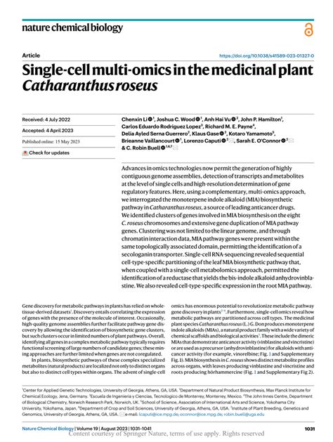Pdf Single Cell Multi Omics In The Medicinal Plant Catharanthus Roseus