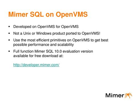 Ppt Mimer Sql On Openvms Stefan Eck Product Marketing Director Mimer Information Technology Ab