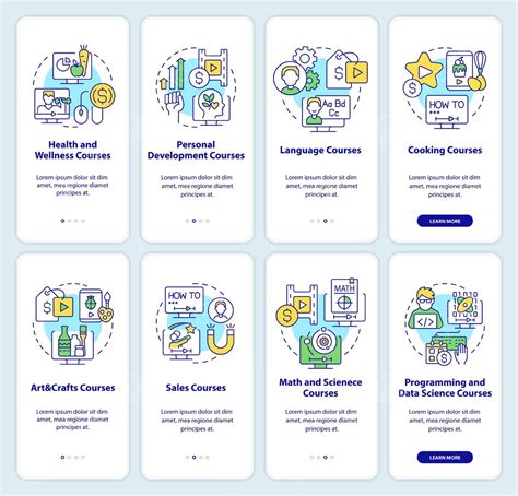 Set Of Mobile App Screens For Onboarding In Online Education Fields