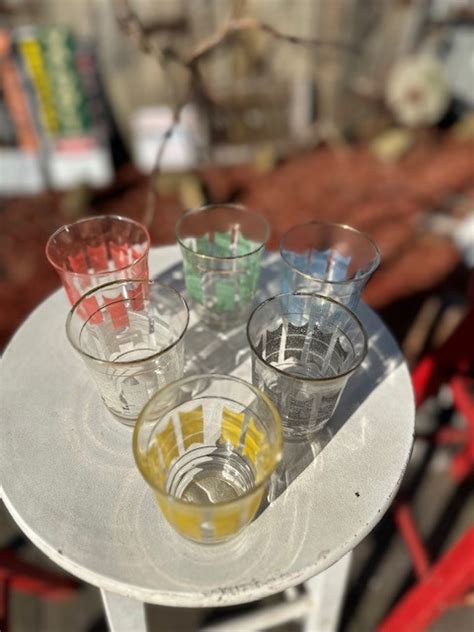 Set Of 6 Bohemia Glasses Individual Frosted Mixed Colours Pickers