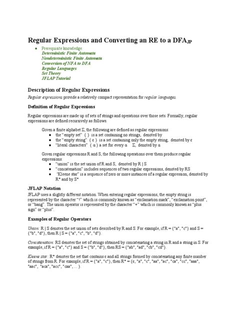 Regular Expression To Dfa Conversion Module Pdf Regular Expression