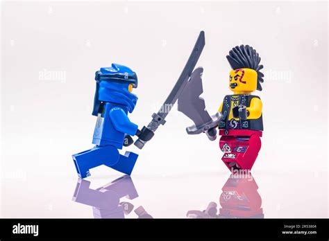 Lego Ninjago Minifigures Fighting Fight Scene With Lego Toy Jay Vs Eyezor Ninjago Characters