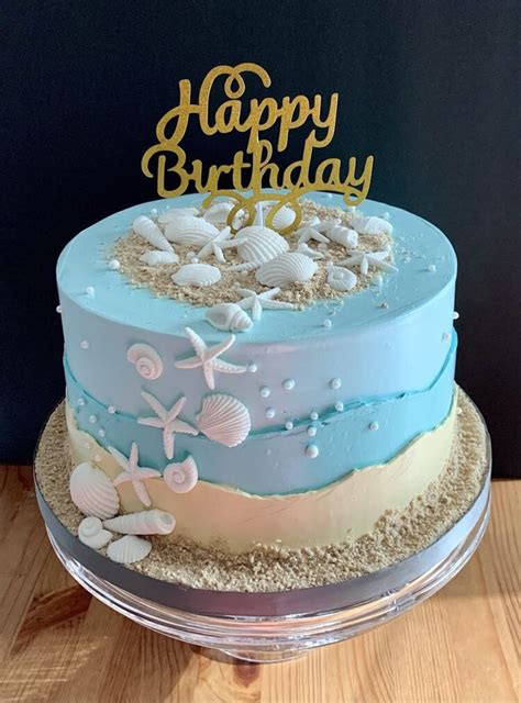 Ocean Themed Birthday Cake With Seashells Torte Blu Summer Birthday