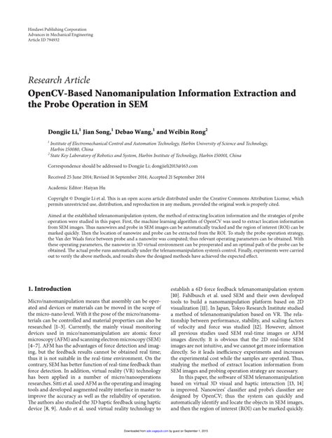 Pdf Opencv Based Nanomanipulation Information Extraction And The