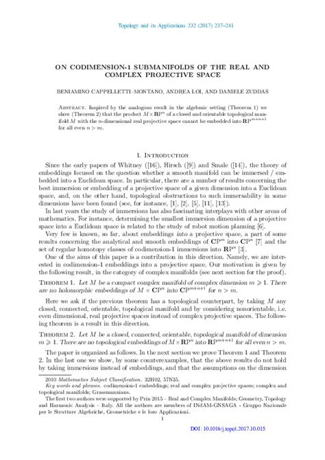 Pdf On Codimension 1 Submanifolds Of The Real And Complex Projective Space