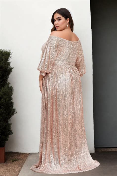 Zahra Plus Size Gold Off Shoulder Evening Dress Hello Curve