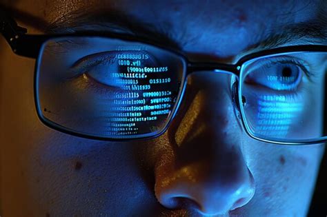 premium photo data reflecting on computer programmer s eyeglasses