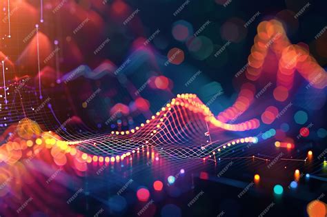Generative Ai Image Of Blue And Purple Wavy Data Visualization On Black